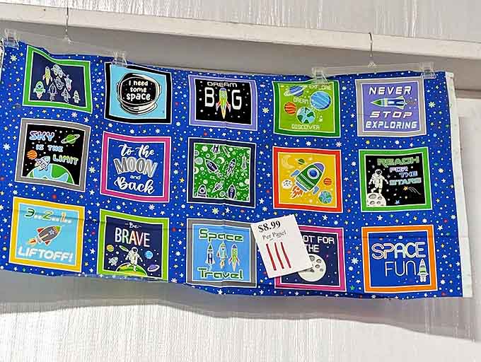 These colorful panels tell stories waiting to be stitched &ndash; from space adventures to whimsical characters ready for a child's room.