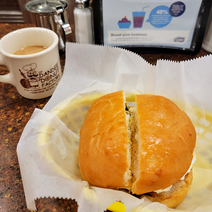 Nothing completes the Dandee experience like their robust coffee alongside a pork roll sandwich wrapped in no-nonsense paper.