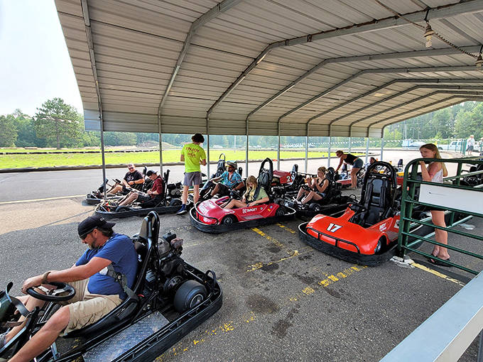 Launch pad excitement builds as thrill-seekers prepare for their bungee trampoline adventure, where gravity becomes merely a suggestion.