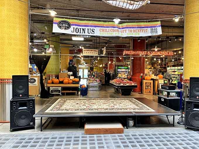 The central stage transforms into a cultural crossroads where music bridges divides and creates the perfect soundtrack for your global feast.