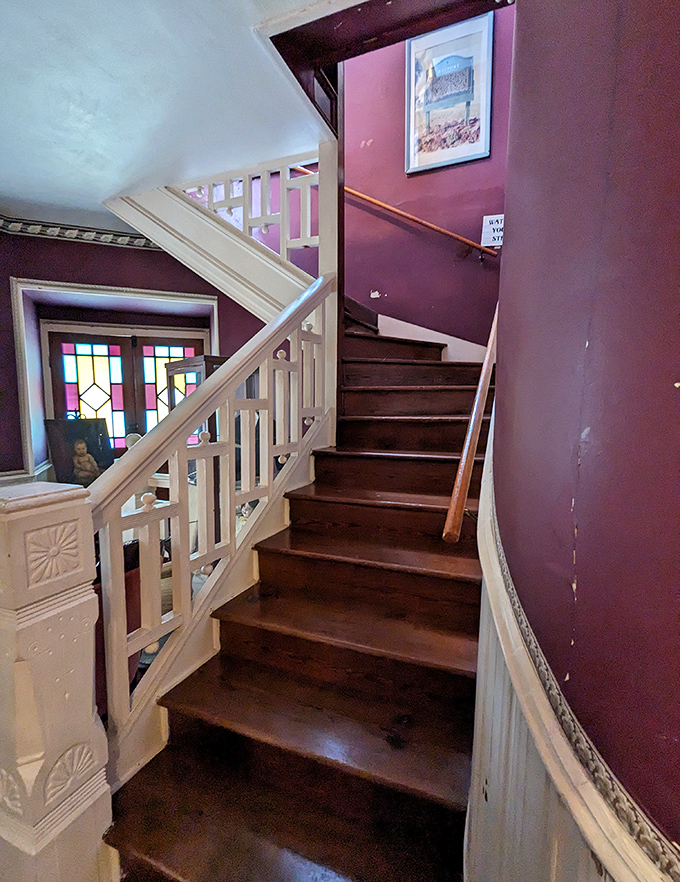 These wooden stairs have carried countless footsteps &ndash; both living and perhaps otherwise &ndash; connecting the home's public spaces with more private family areas.