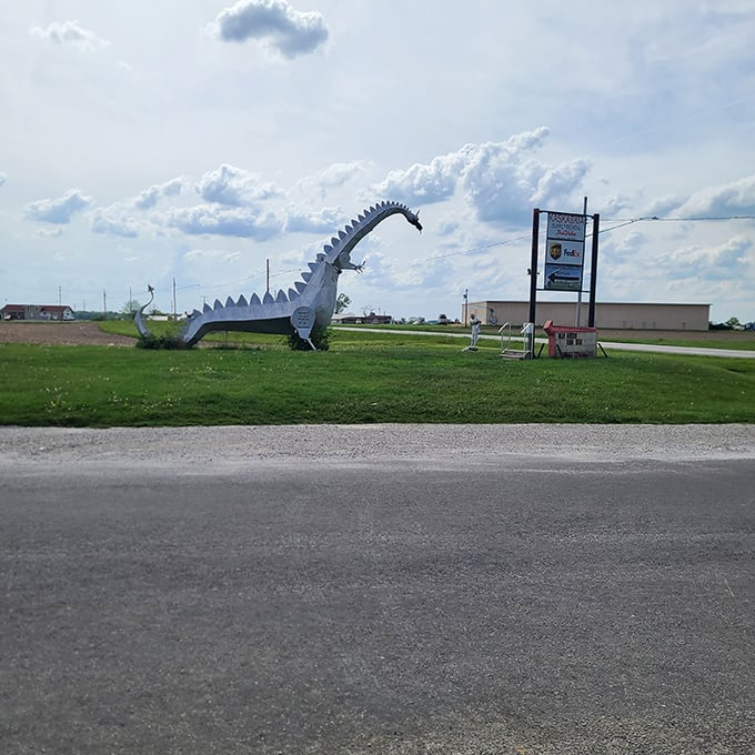 From the roadside perspective, travelers get their first glimpse of the unexpected &ndash; a massive metal dragon rising from the Illinois prairie.