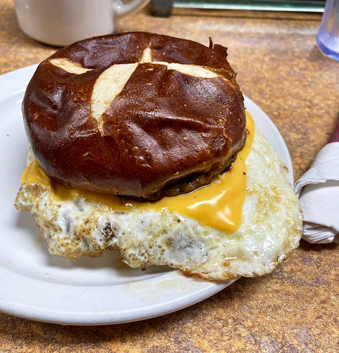 The breakfast sandwich that launched a thousand bike rides. That perfectly cooked egg deserves its own fan club.