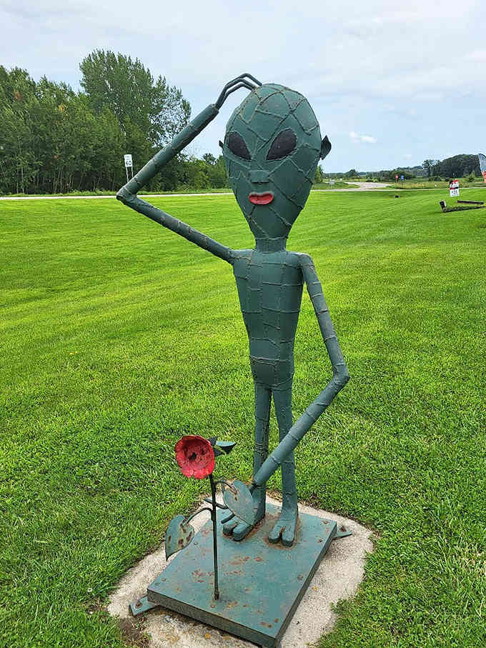 This friendly alien seems to be saying, "Take me to your leader... or at least to your best Minnesota hotdish recipe."