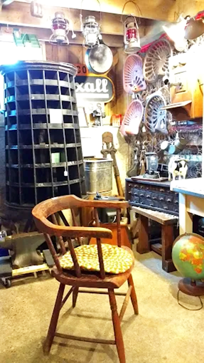 This corner vignette feels like stepping into your great-grandfather's workshop, where every tool had a purpose and a place.