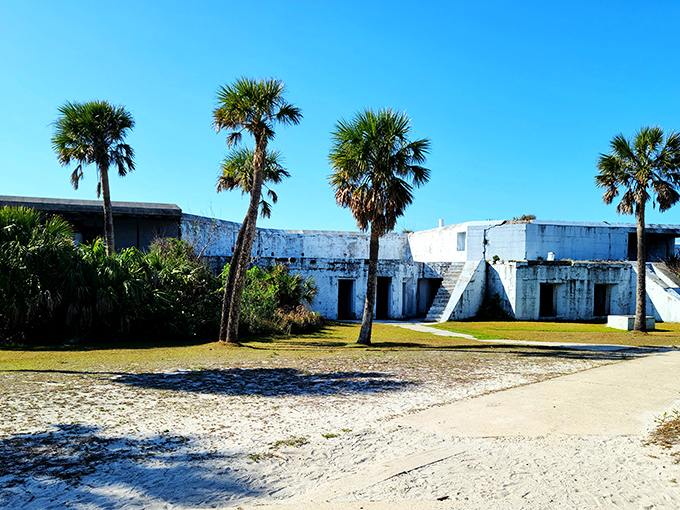 Nature slowly reclaims these historic fortifications, creating an atmospheric blend of human history and natural beauty.