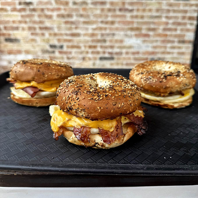 Breakfast sandwiches that mean business – these bagel beauties prove DG Doughnuts isn't just playing around with the morning meal.