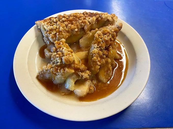 Apple pie with caramel sauce &ndash; the kind of dessert that makes you question every life decision that didn't involve this pie.