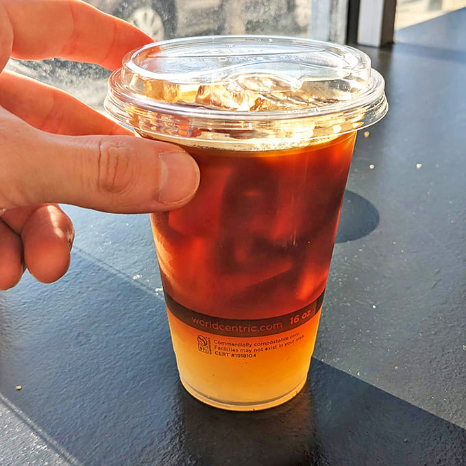 The layered cold brew creates a beautiful amber ombr&eacute; effect, promising the kind of caffeine kick that might resurrect the dead.