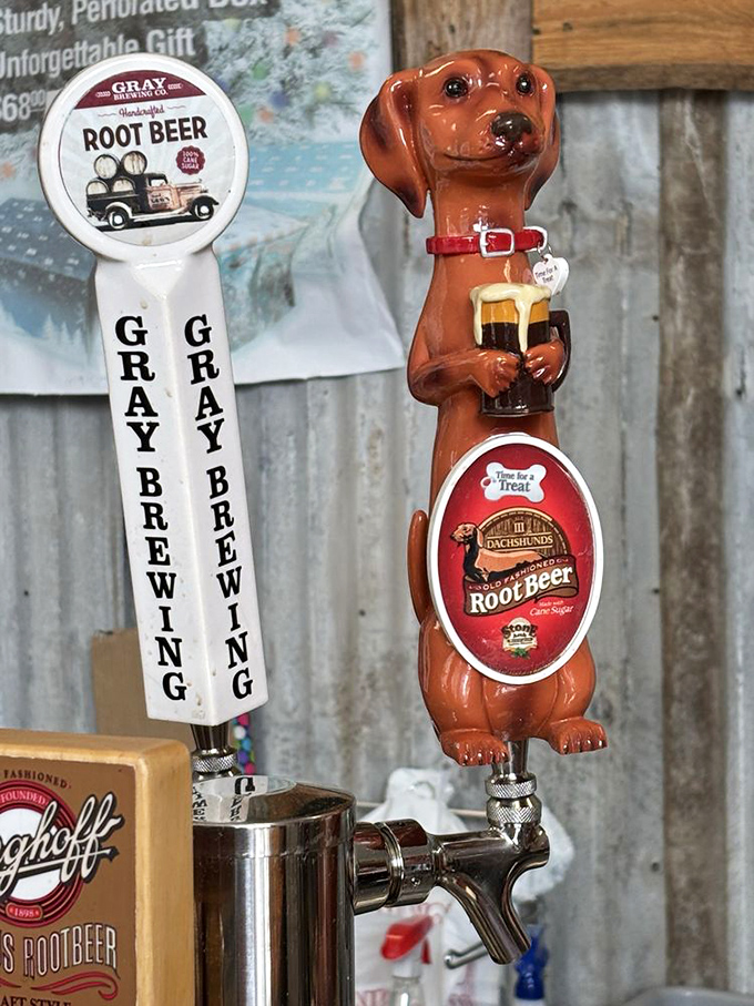 This dachshund tap handle proves root beer marketing can be both functional and adorable &ndash; one of dozens of creative dispensers on display.
