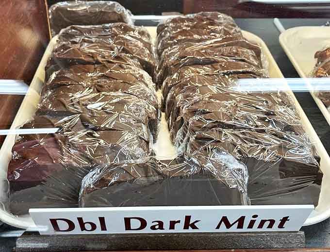 Double Dark Mint fudge slabs looking impossibly rich &ndash; like After Eight mints that hit the gym and bulked up for summer.