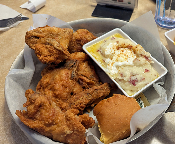 Fried Chicken Golden-brown perfection that Colonel Sanders would salute, served with sides that understand their supporting role in this crispy drama.