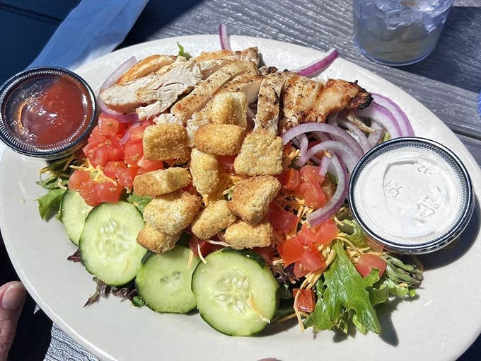 A salad that doesn't feel like punishment &ndash; fresh greens, perfectly grilled chicken, and enough color to brighten your Instagram feed.