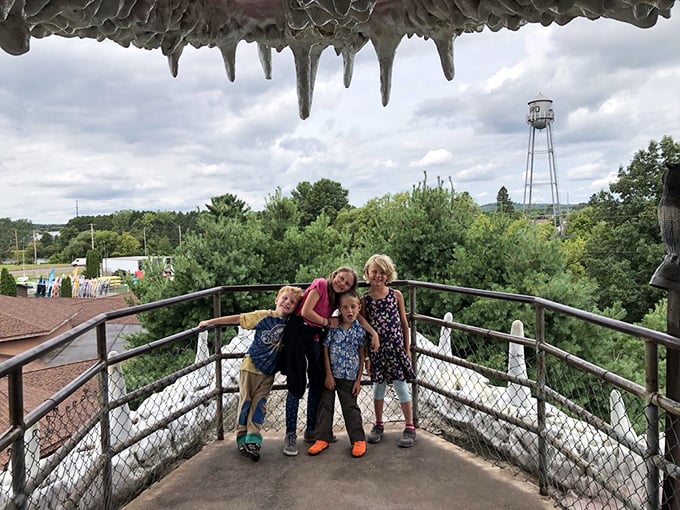 The observation platform in the muskie's mouth offers the perfect photo opportunity for visitors brave enough to climb inside.