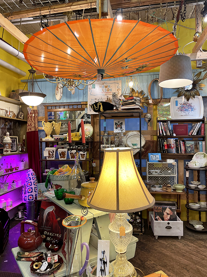 Lighting that transforms spaces and moods &ndash; from the whimsical orange parasol fixture to classic table lamps, illuminating history one bulb at a time.