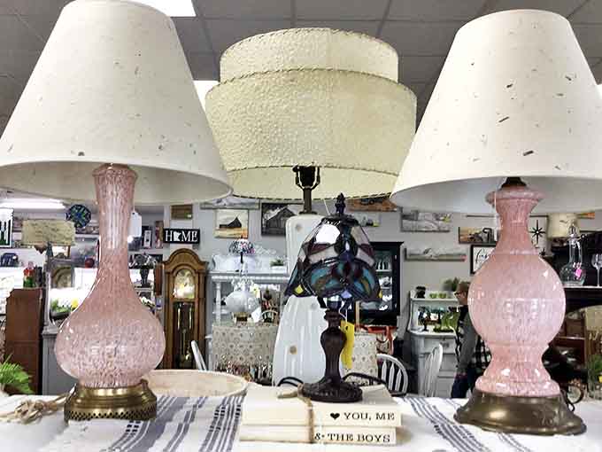 These aren't just lamps—they're illuminated time capsules from grandma's era, when lampshades were pink and bases were curvaceous.