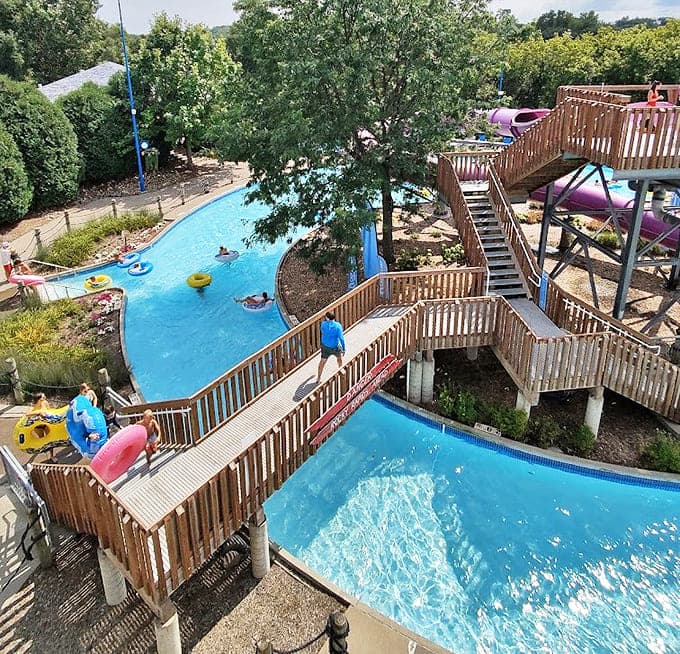 Wooden walkways connect water worlds &ndash; architectural evidence that the best summer days involve multiple splash-based decisions.