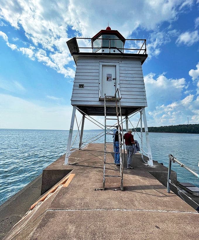 Up close, the lighthouse reveals its practical beauty &ndash; every architectural detail designed to withstand decades of whatever Lake Superior throws its way.