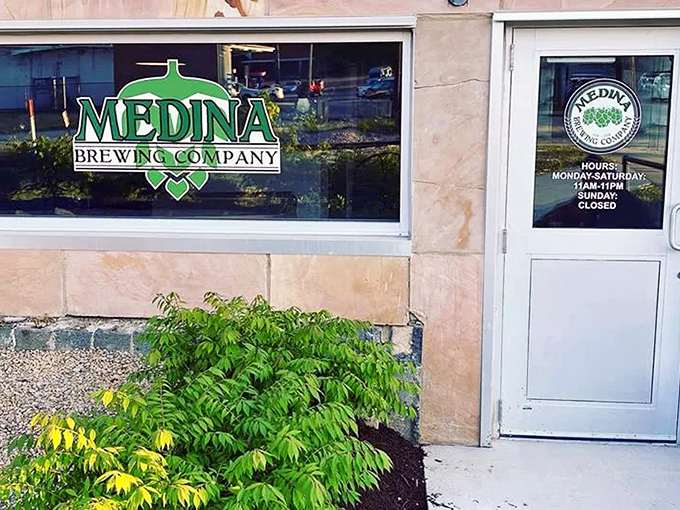 Medina Brewing Company's storefront promises craft beer adventures behind its doors – where hops meet history in glasses of liquid Ohio pride.