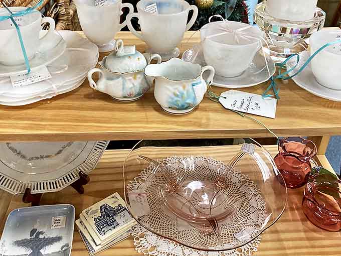 Delicate treasures that survived decades of dinner parties now wait for your table, each piece holding the echoes of toasts past.