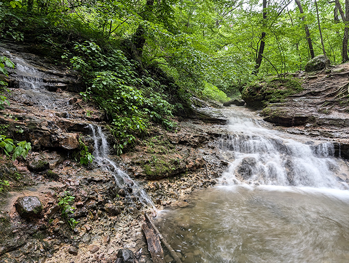 Mini cascades create nature's staircase, each step a different melody in the symphony of flowing water.