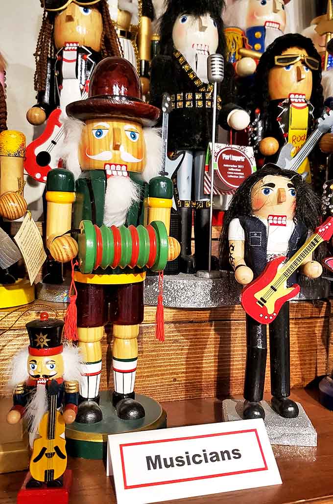 These musical nutcrackers seem ready to strike up the band with their tiny instruments and colorful performance attire.