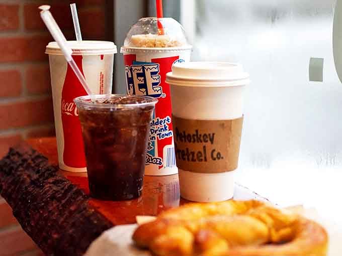 Liquid companions to doughy delights &ndash; from fizzy sodas to steaming coffee, these beverages complete the perfect pretzel experience.