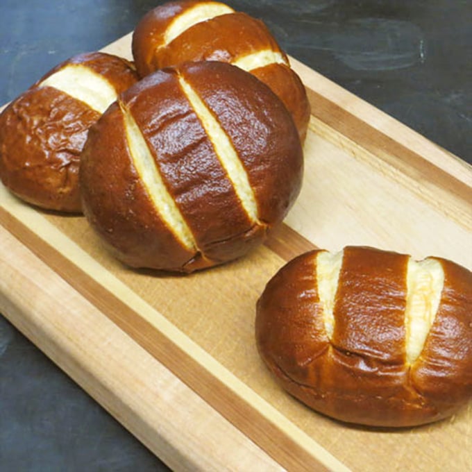 Pretzel hamburger buns with their distinctive slashes &ndash; because your burger deserves better than those flimsy supermarket imposters.