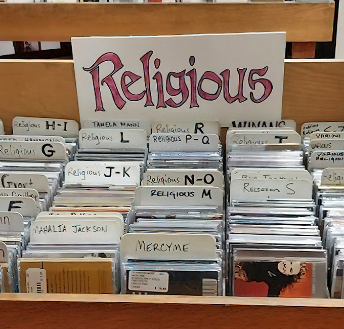 Religious and Gospel CD Record Bin: From Tamela Mann to MercyMe &ndash; the spiritual section offers musical salvation for devotees of gospel and religious recordings.