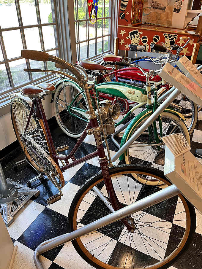 Vintage bicycles trace transportation's evolution, from human-powered two-wheelers to early motorized models that bridged the gap between pedaling and combustion engines.