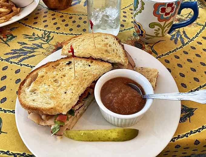 A turkey sandwich elevated to art form &ndash; served with house-made soup and a pickle that didn't come from any ordinary jar.