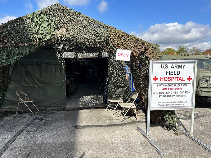 This field hospital tent represents the ground support that kept aviators flying, reminding visitors that military aviation required entire teams of dedicated personnel working behind the scenes.