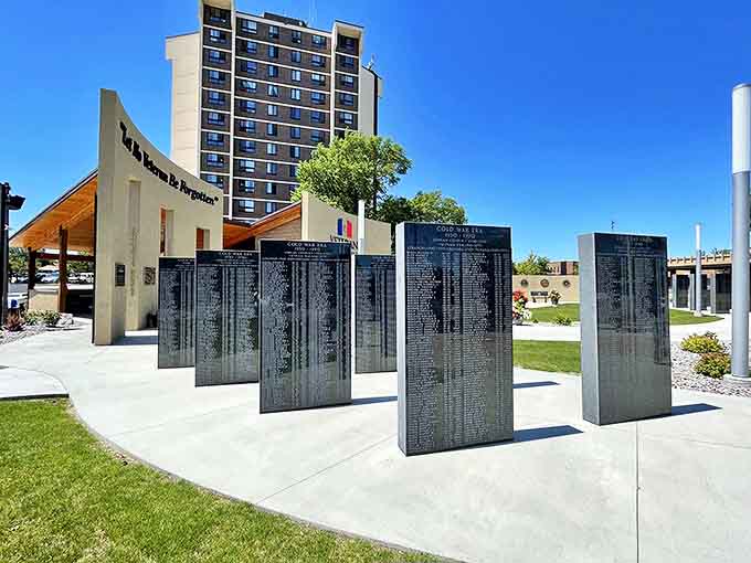 Veterans Memorial Park honors those who served with dignified black monuments &ndash; a solemn reminder of sacrifice amid the town's charm.
