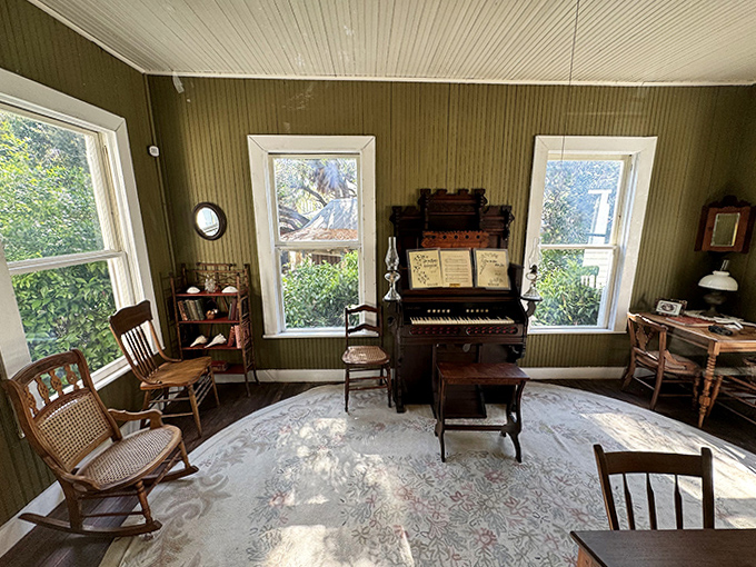 The keeper's quarters frozen in time, where after lonely shifts, music offered comfort in this maritime outpost.