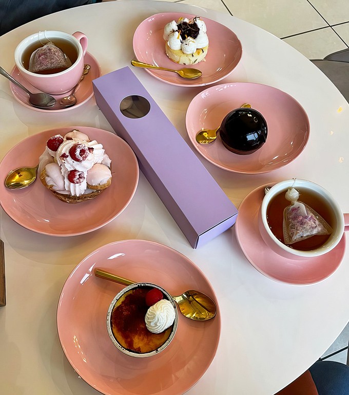 A tea party fit for royalty, with pink plates cradling jewel-like desserts and tea served in cups so pretty you'll want to smuggle them home.