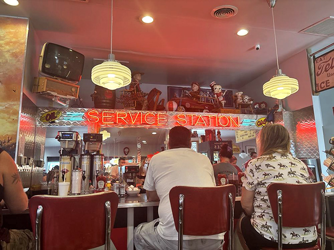 Pull up a seat at the counter and watch the short-order magic happen – the heart of any great diner is this front-row view of culinary choreography.