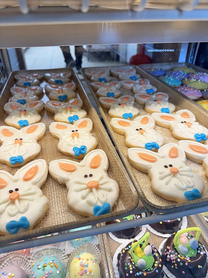 Easter bunny cookies with bow ties prove that cuteness and deliciousness aren't mutually exclusive, though eating them does require overcoming a brief moment of guilt.