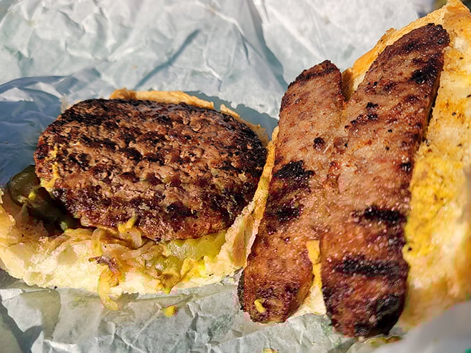 The classic burger – where beef meets bun in a marriage so perfect it should have its own reality TV show.