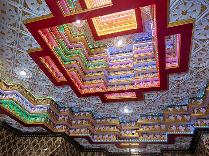 Look up! This kaleidoscopic ceiling transforms ordinary architecture into a geometric meditation, proving the sacred can be found by simply changing perspective.