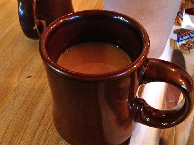 The humble brown coffee mug – delivering liquid motivation to early risers and serving as the perfect companion to Golden Harvest's breakfast masterpieces.