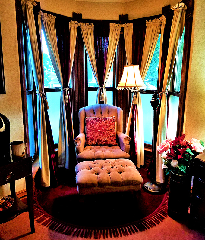 A bay window reading nook that practically begs you to curl up with a Jules Verne novel and forget what century you're in.