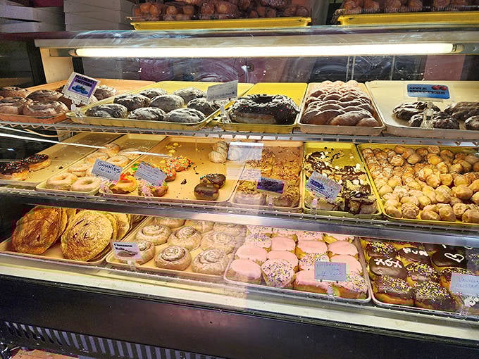The bakery case &ndash; where diet plans go to die and happiness is measured in layers of frosting and flaky pastry.