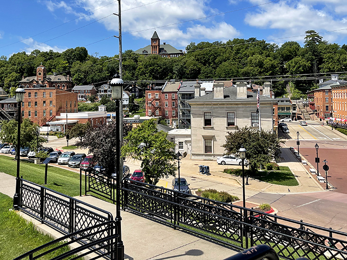 Downtown Galena glows with possibility at dusk, when historic buildings become silhouettes against the fading light.