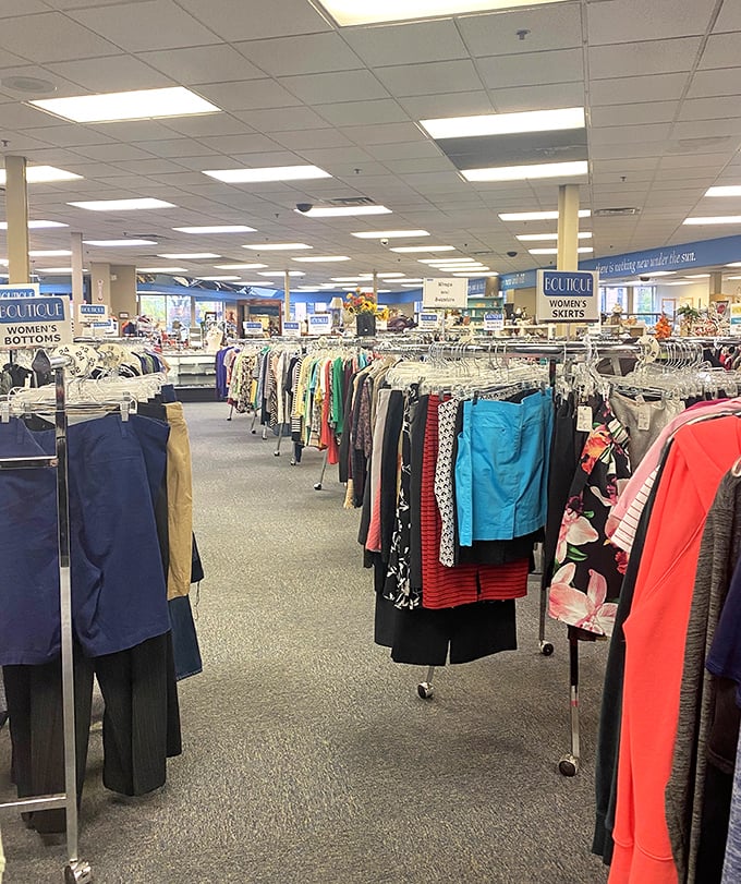 Wide aisles and clear organization make shopping a pleasure rather than the usual thrift store treasure hunt marathon.