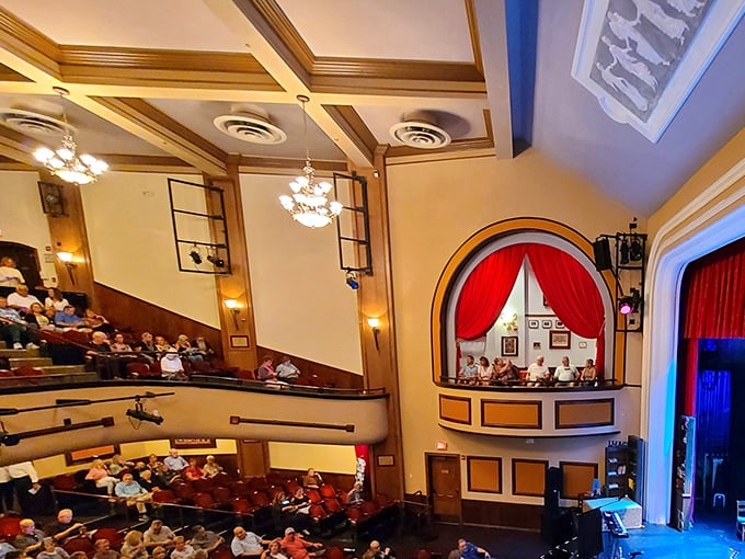 Another angle reveals the theater's perfect proportions, where box seats and balconies create the ideal acoustic environment for performances of all kinds.