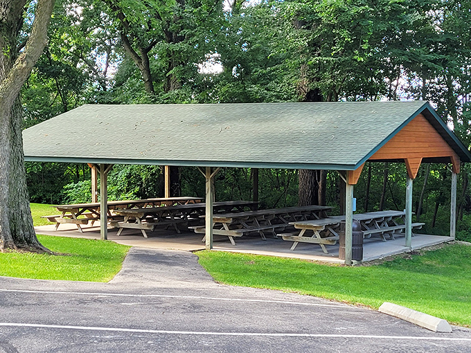 Rest and refuel: The shaded pavilion provides a perfect spot for picnics after working up an appetite underground.