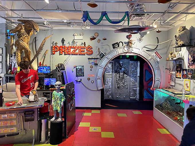 The prize counter glitters with possibilities, where arcade tickets transform into treasures and memories to take home from your cosmic journey.