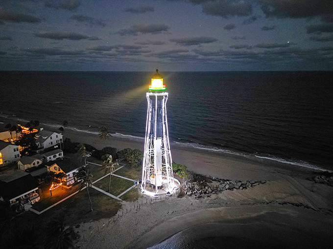 When darkness falls, the lighthouse truly earns its keep, its beam cutting through the night like a celestial spotlight on an aquatic stage.