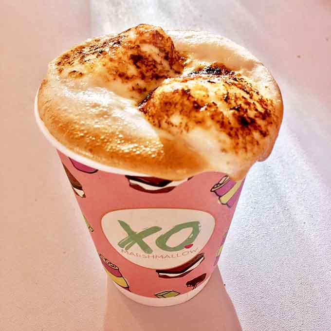 The Toasted Marshmallow Latte arrives with its golden crown, ready to slowly melt into your coffee like a sweet, caramelized dream.