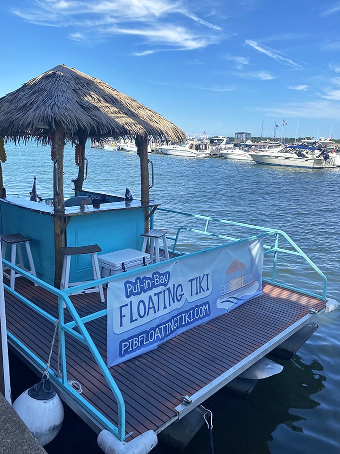 The Put-in-Bay Floating Tiki offers a unique twist on island cocktails &ndash; sipping tropical concoctions while actually floating on the lake.